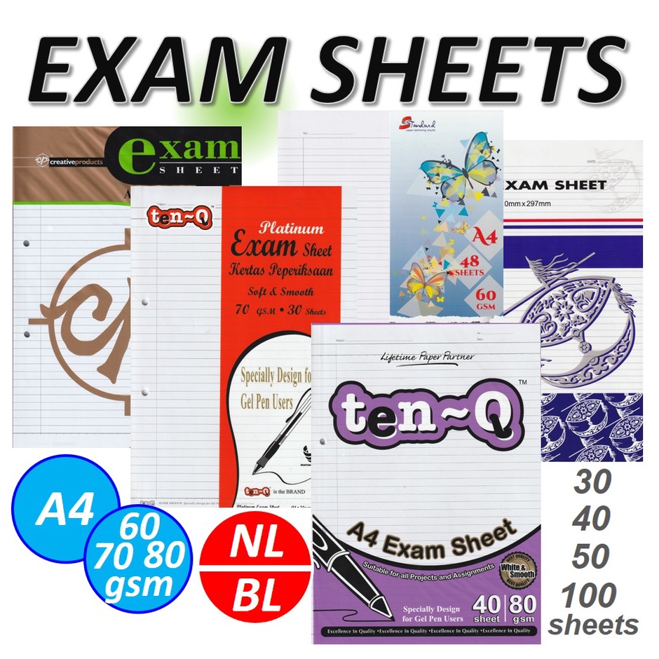 A4 Exam Sheets paper 60gsm 70gsm 80gsm Broad Line Narrow Line single ...