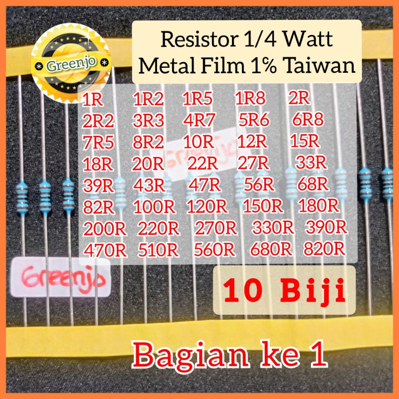 X10 Resistor Taiwan 1/4W 1 ohm ~ 820 ohm Metal Film 1c/o (1st part) 1/4W THICK Copper Feet Ori ...