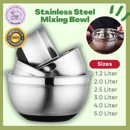1.2L/2L/2.5L/3L/4L/5L Mixing Bowl Silicone Anti Slip Bottom Stainless Steel With Scale Cake ...