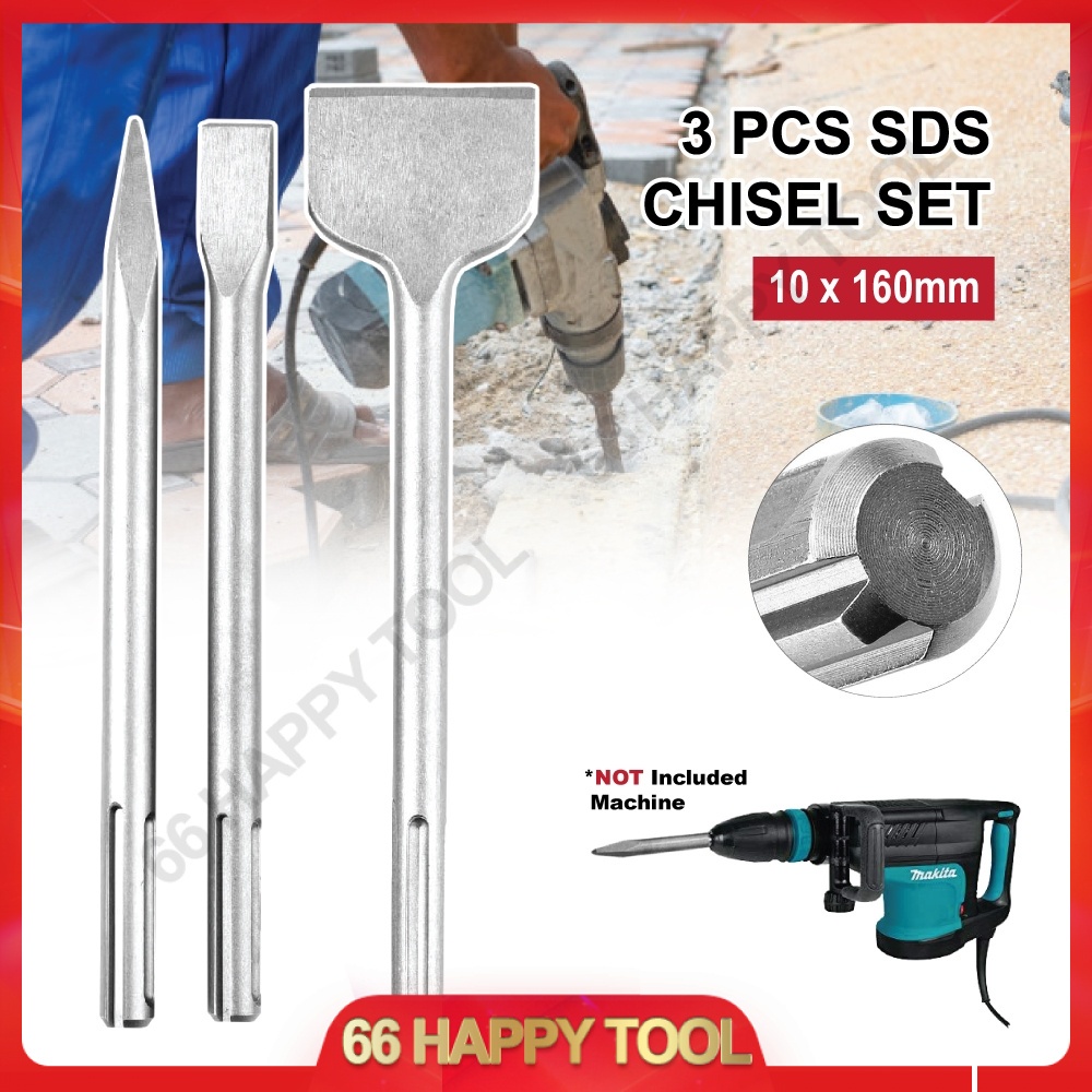 3Pcs/Set SDS Concrete Chisel Set Point/Flat/Scaling Multipurpose for Electric Rotary Hammer ...