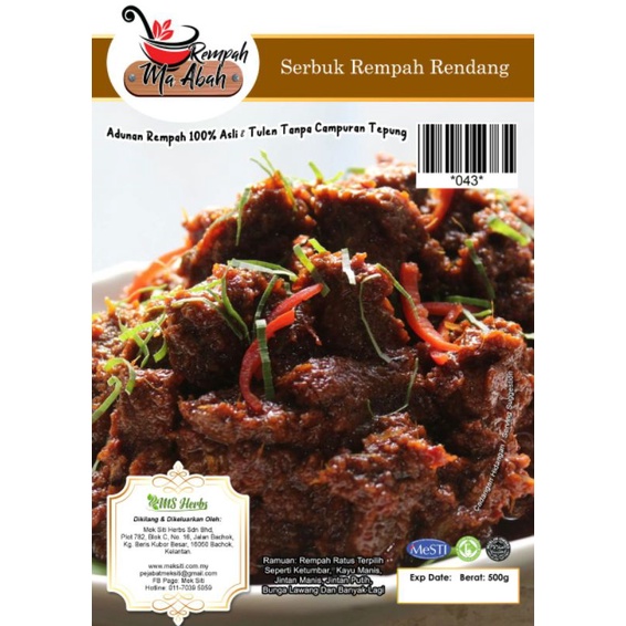 Serbuk Rempah Rendang 500Gram | Shopee Malaysia
