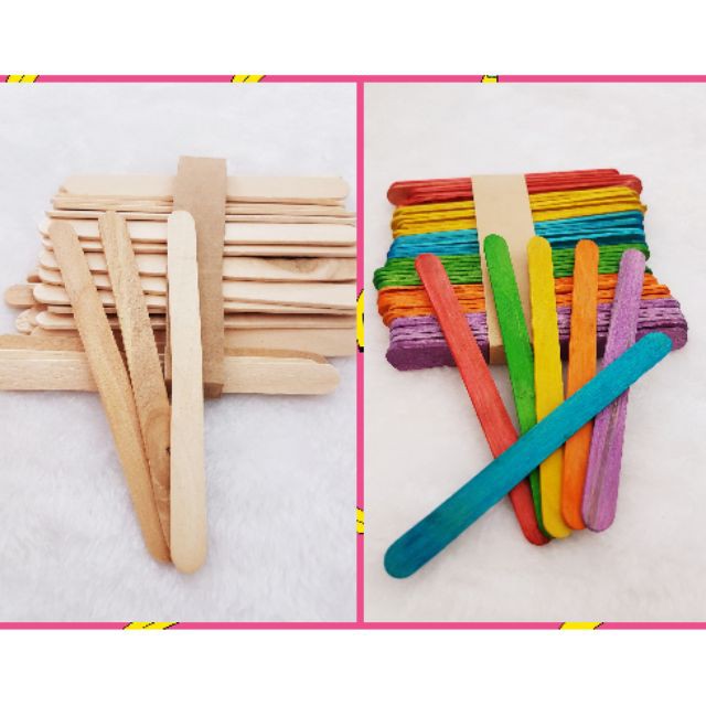 Wooden Ice Cream Stick 50pcs (Rainbow colour/Wood colour) | Shopee Malaysia