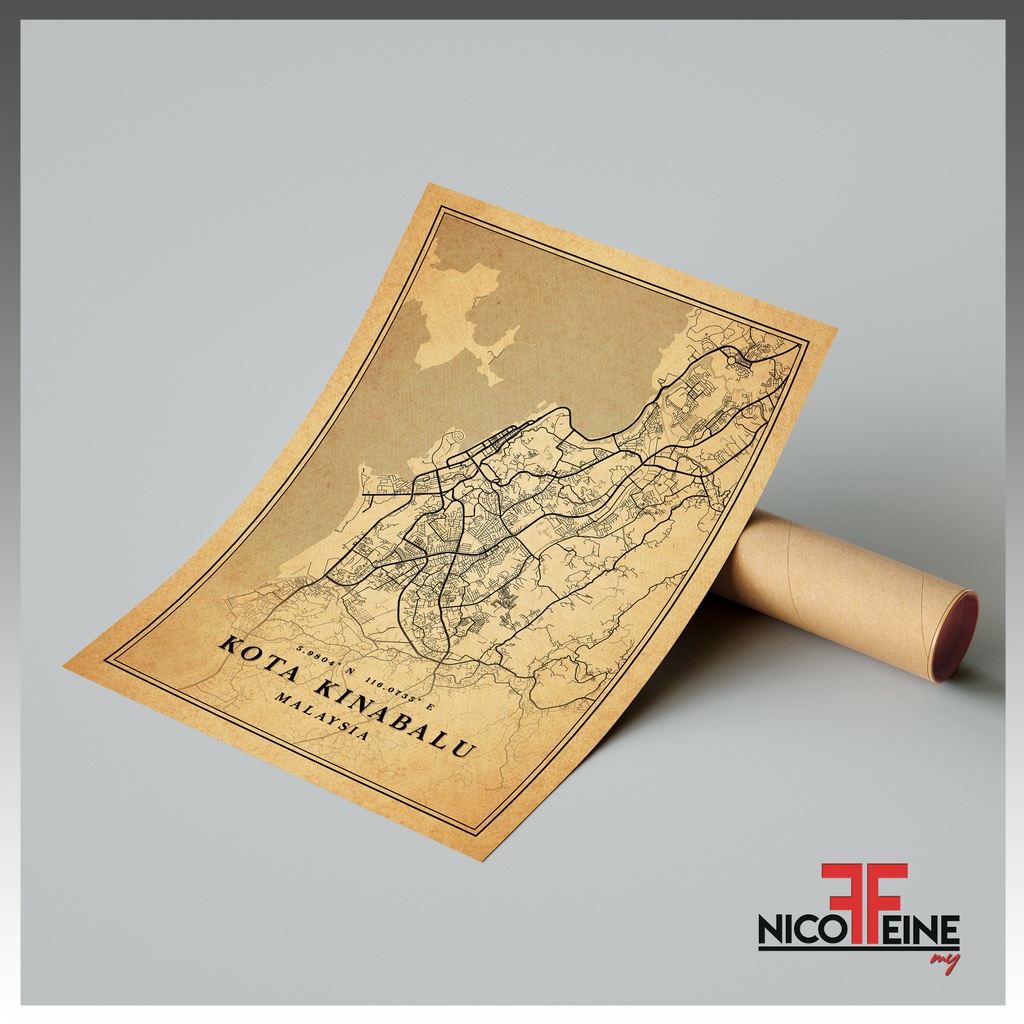 [Poster Only] Kota Kinabalu Sabah Minimal Map Art Vintage Classic Style ...