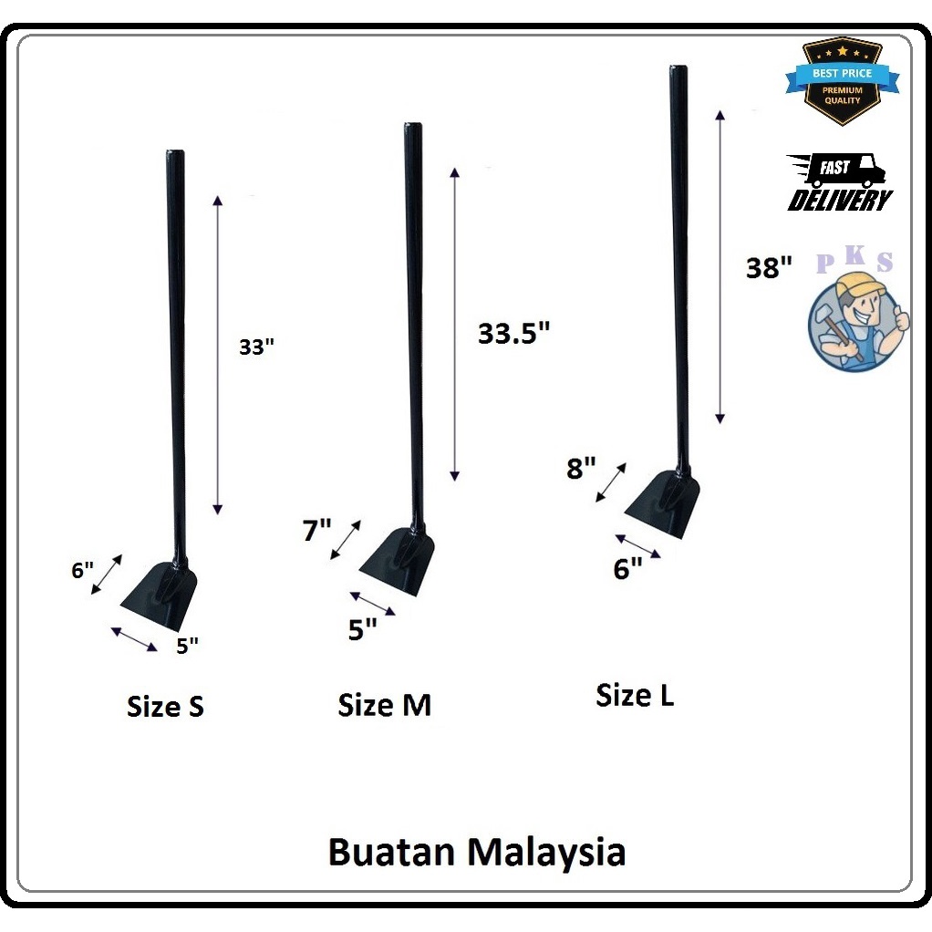 Cangkul Besi Hitam / Black Iron Hoe With Handle / Gardening Metal Hoe H ...