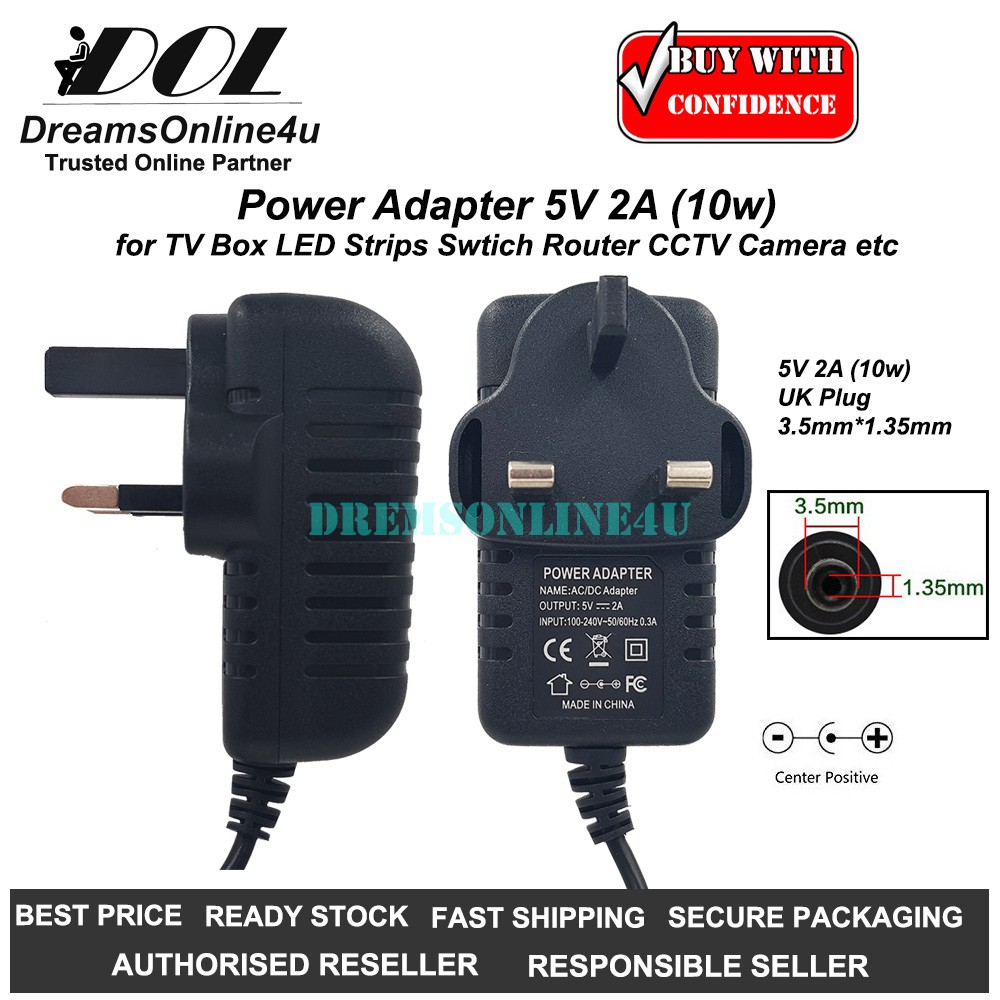 Replacement Power Adapter 5V 2A 3.5mm x 1.35mm for TV Box LED Strips ...