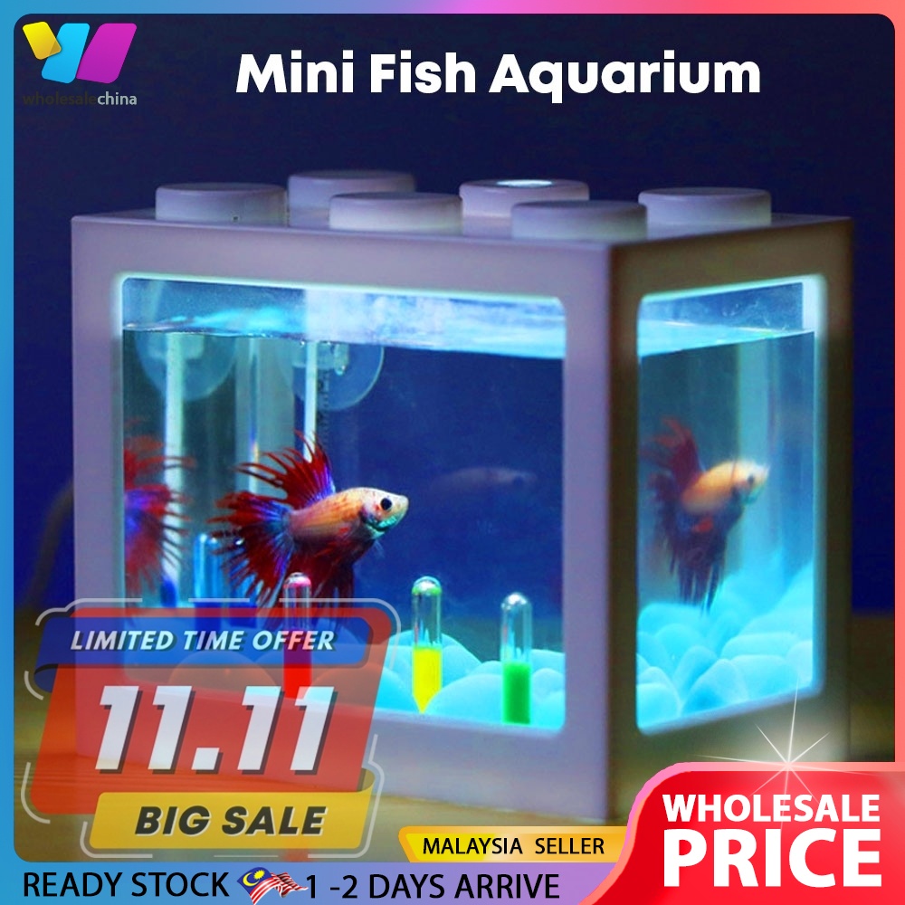 Mini Cute Fish Aquarium Small Pet Tank Lego Kotak Pembiakan Tangki Ikan ...