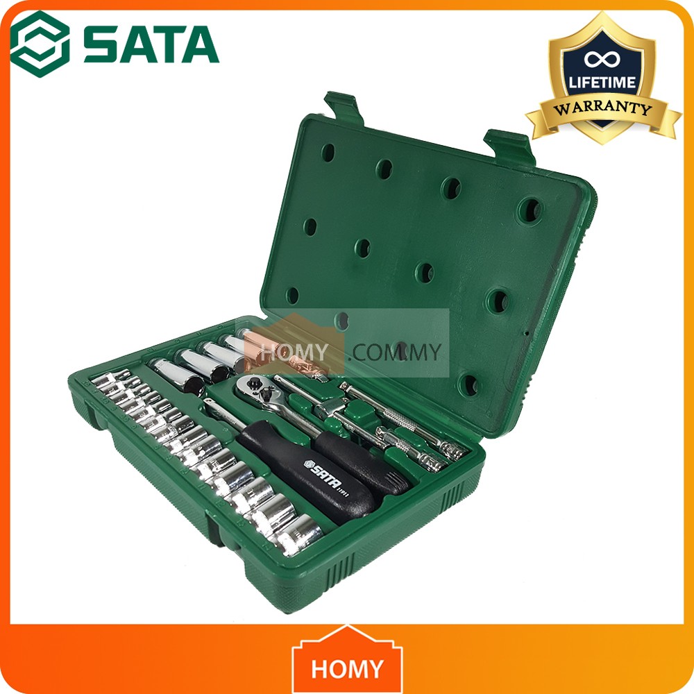 SATA 09001 25 Pieces Dr. Socket Tool Box Set 1/4" | Shopee Malaysia