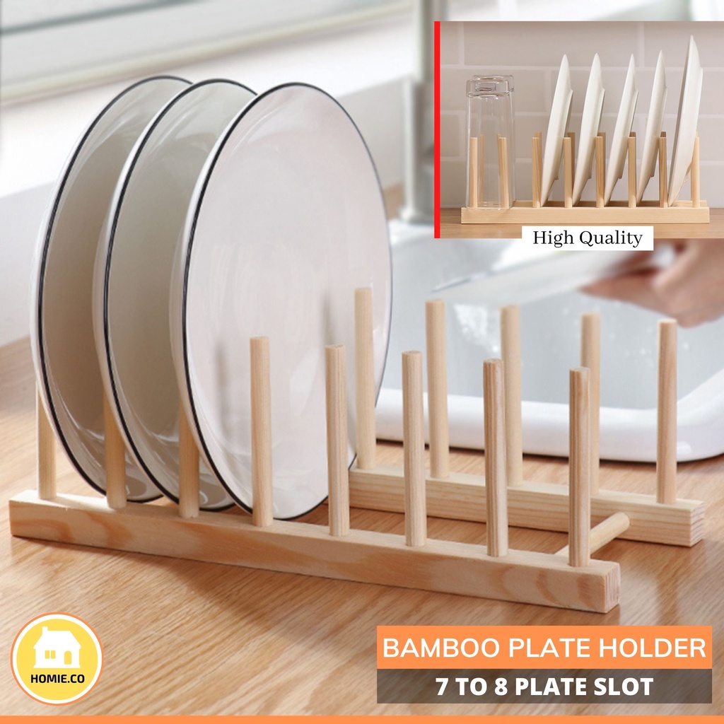 [6 / 7 slot] Bamboo Wooden Dish Rak Pinggan Sinki Plate Rack Tray For ...