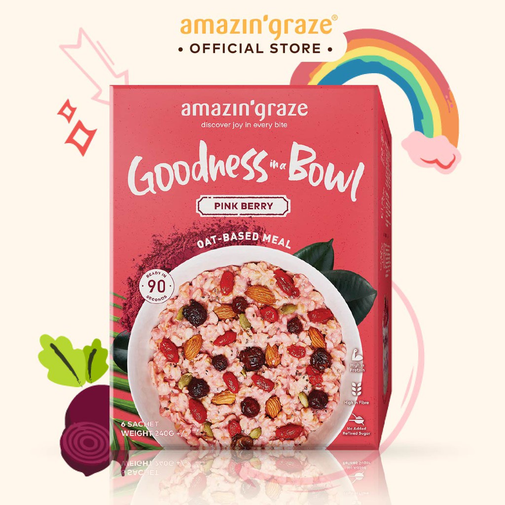 Amazin' Graze Pink Berry Goodness Bowl (Instant Oatmeal) (6 x 40g ...