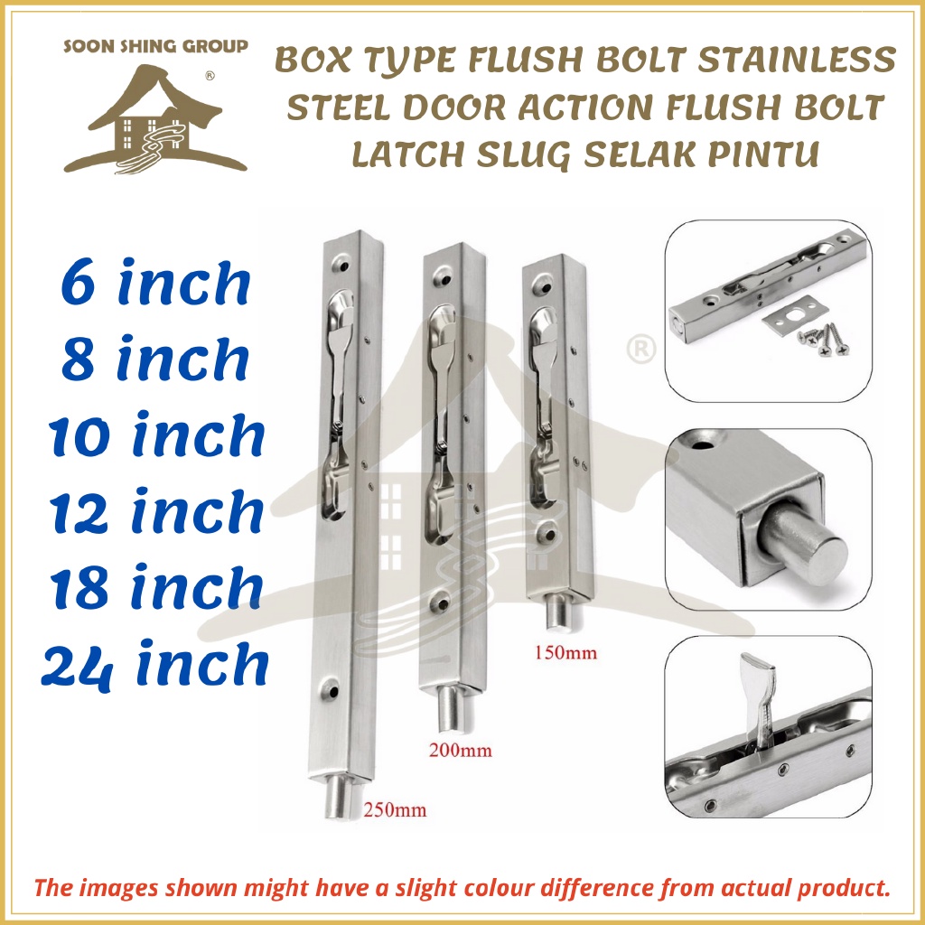Box Type Flush Bolt - Stainless Steel Door Action Flush Bolt/Latch Slug Selak Pintu 6,8,10,12,18 ...