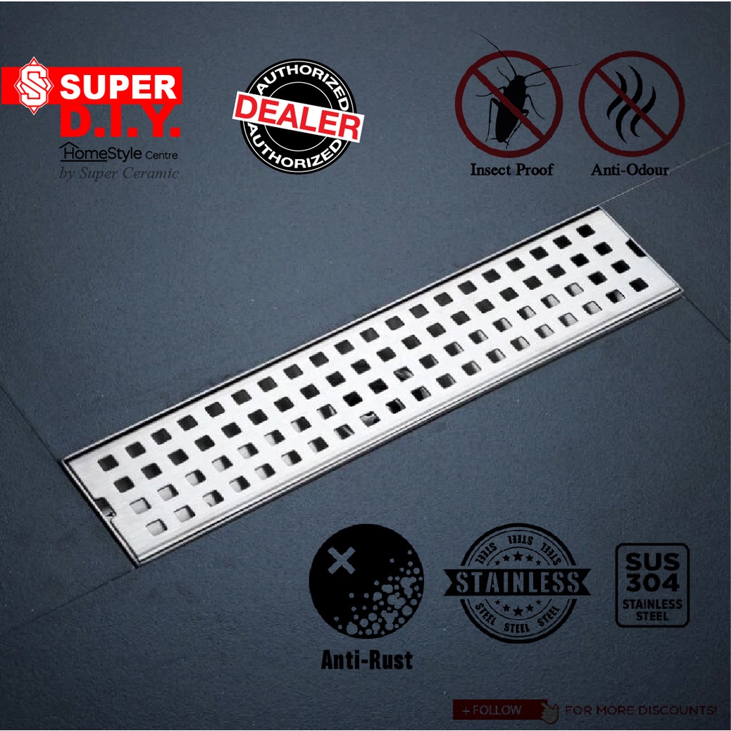 COLCERA Stainless Steel Rectangular Floor Drain PSD 68301M ( 300mm x ...