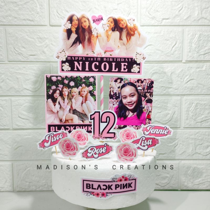 K-pop Black Pink Floral Themed Cake Toppers/Banner (Personalize; High ...