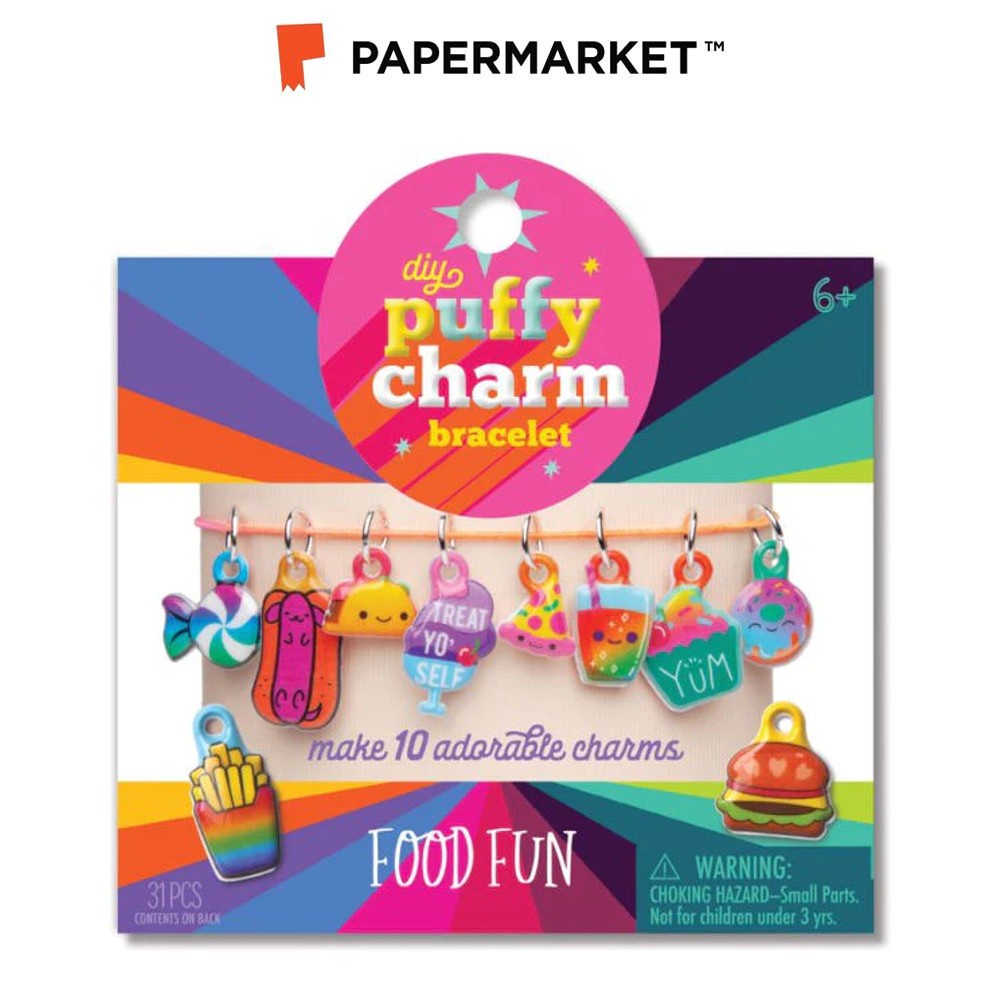 DIY Craft Kit For Kids Puffy Charm Bracelet Assortment - Food Fun ...