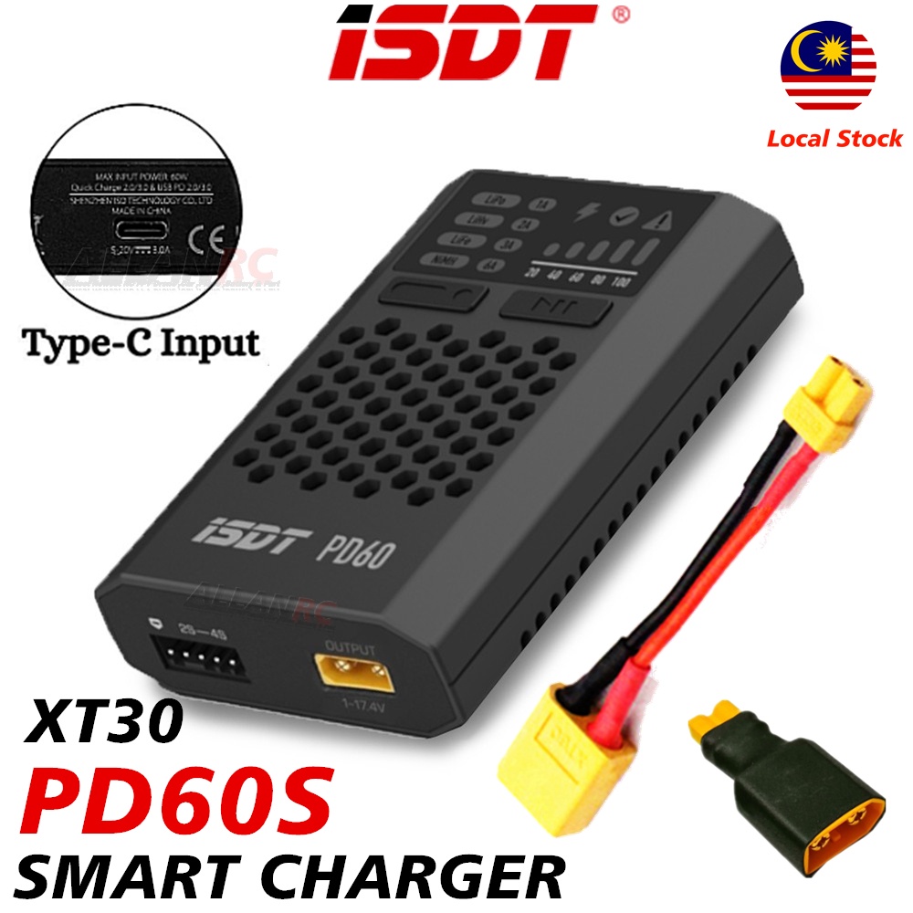 ISDT PD60S 60W 6A Battery Balance Charger XT30, Type-C Input For 1-4S ...