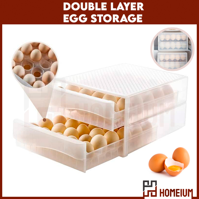 Homeium Double Layer Egg Storage Box 60 Grid 2 Drawer Storage Box ...