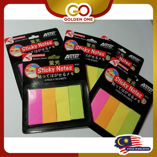 ASTAR Sticky Notes / 便利贴 BQ01 50MMX20MM (4padsx50sheets) (Price For 1 ...