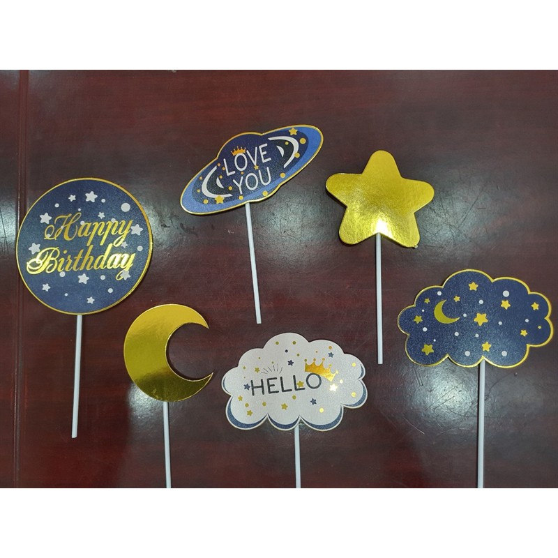 Set Of Round HPBD Sticks, Clouds, Moon, Stars, Blue Galaxy (Set ...