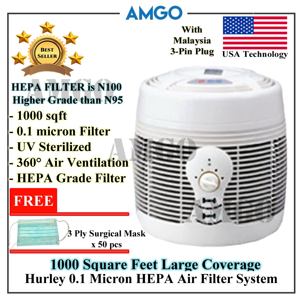 AMGO [FREE 50 PCS 3-PLY SURGICAL FACE MASK] Hurley Ionic HEPA Air ...