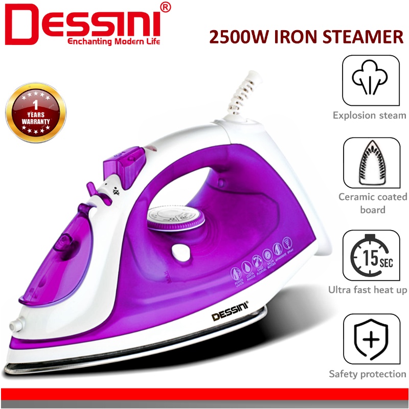 DESSINI ITALY 2500W Electric Ceramic Soleplate Garment Steam Iron ...