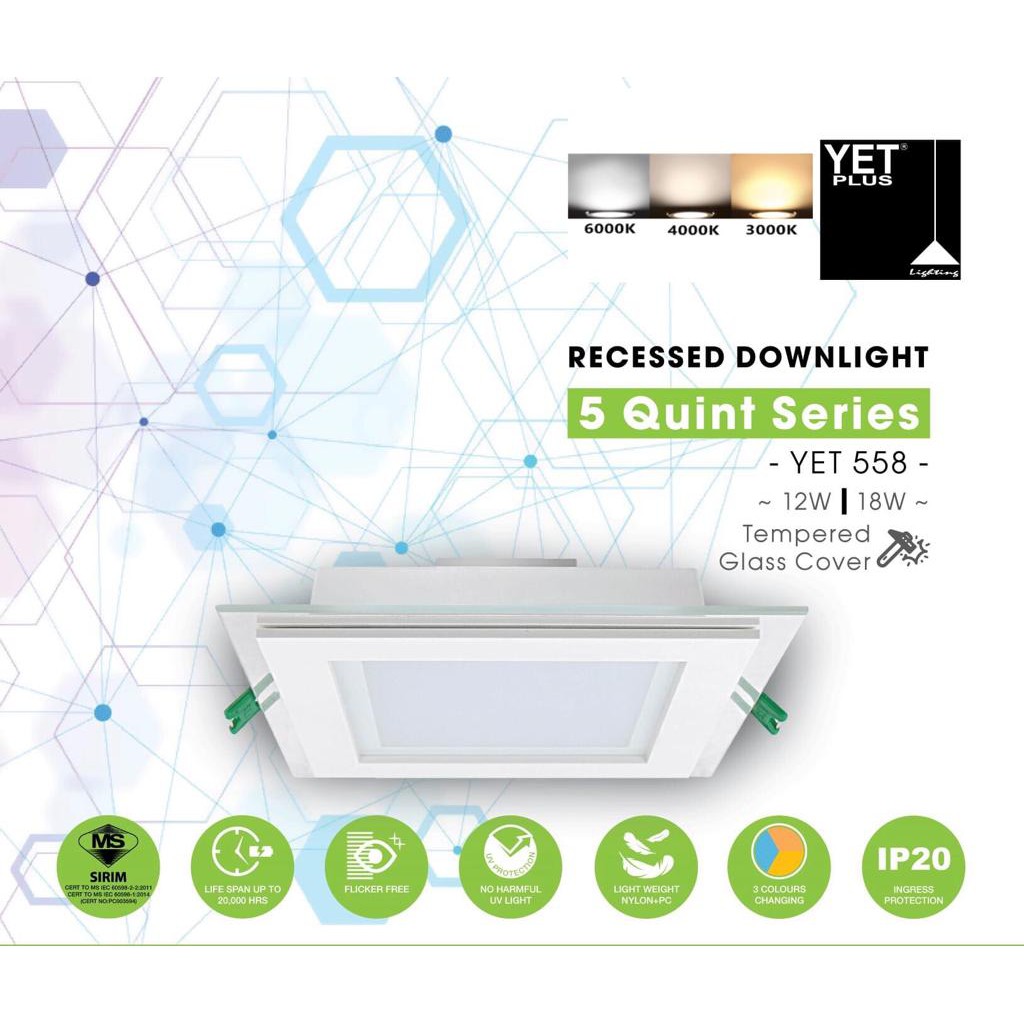 YETPlus YET558 YET 558 18W 6” LED SIRIM Ceiling Panel Light Recessed ...