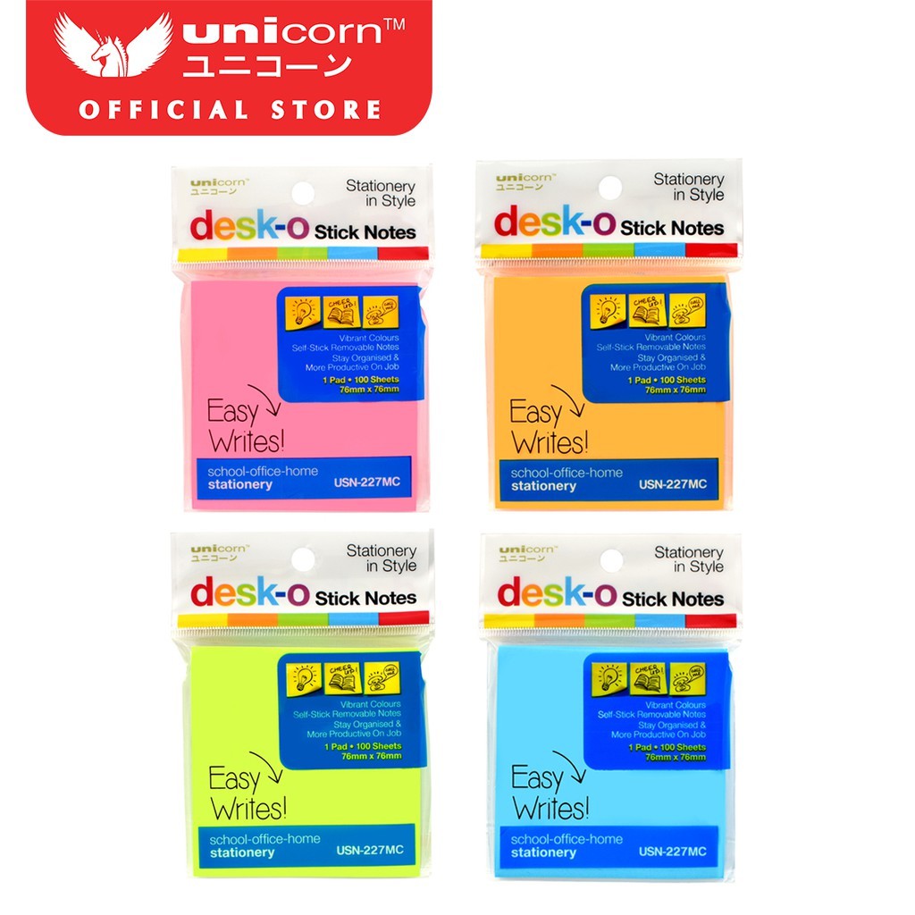 Unicorn Stationery Sticky Stick Note 76MMX76MM USN-227MC Random Colour ...