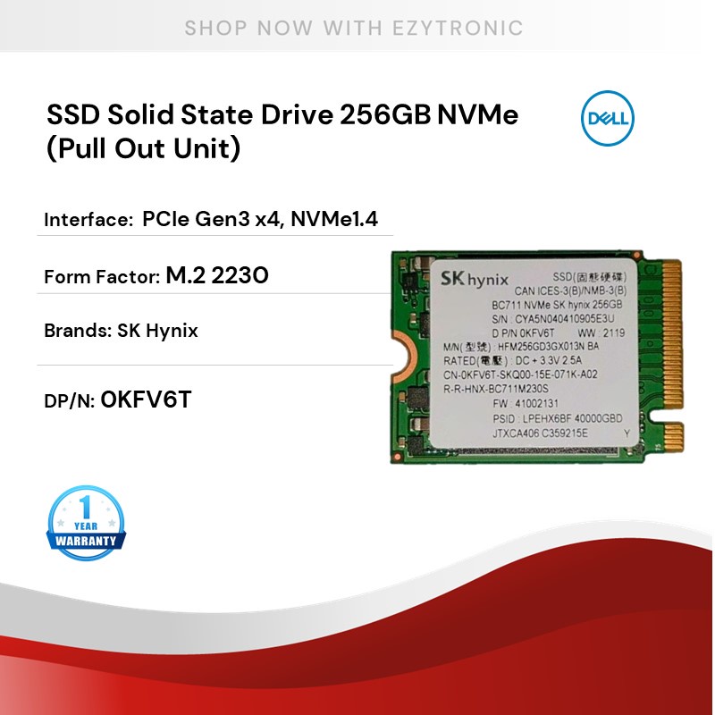 DELL 256GB NVMe M.2 2230 SSD Solid State Drive KFV6T FWJTG 2MY28 WR90F ...