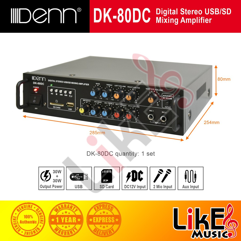 DENN DK-80BDC Digital Stereo Mixing Amplifier (USB/BT/SD) | Shopee Malaysia
