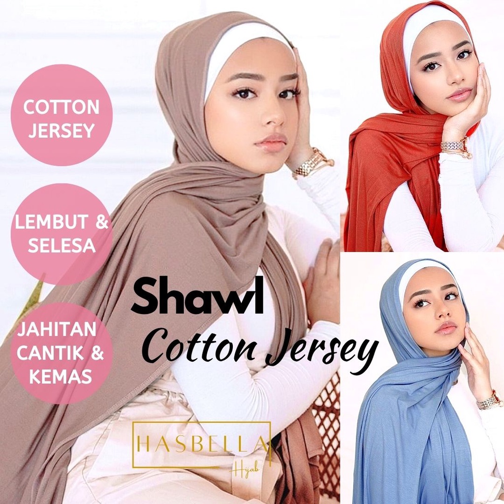 (Ironless) Cotton Shawl Jersey Cotton @ Shawl Malas / Plain Tudung Selendang Tak Perlu Iron ...