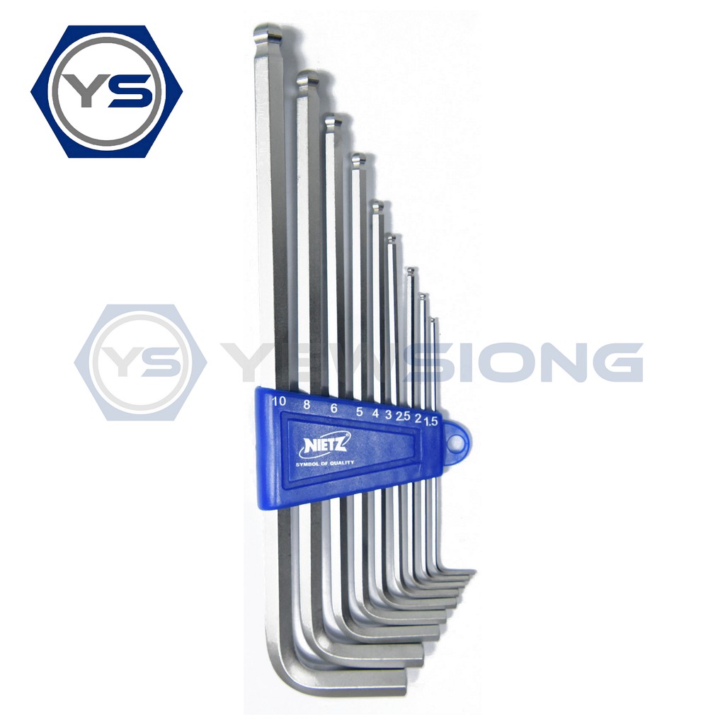 NIETZ BALL POINT HEX ALLEN KEY WRENCH SET 9PCS EXTRA LONG 532-94-002 ...