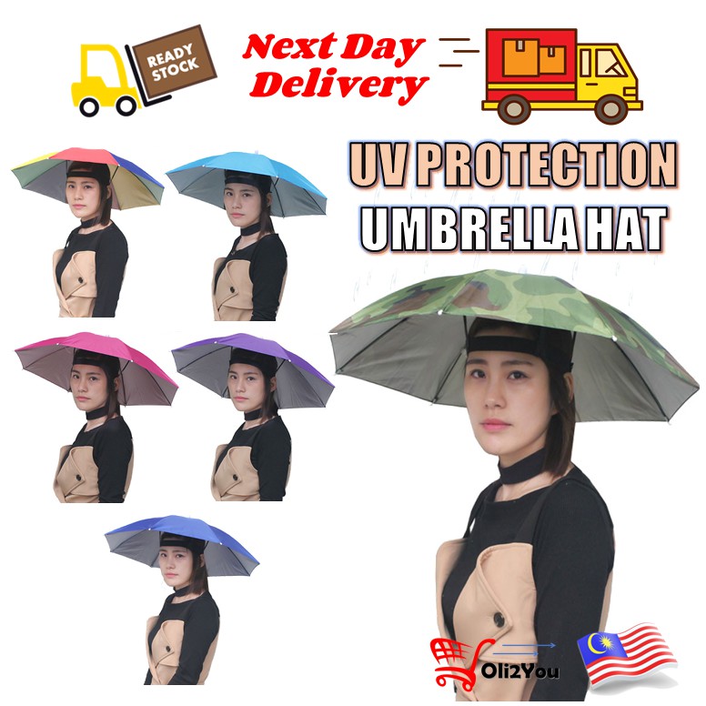 Foldable Head Umbrella Cap Outdoor Anti Rain Sun UV Protection Fishing ...