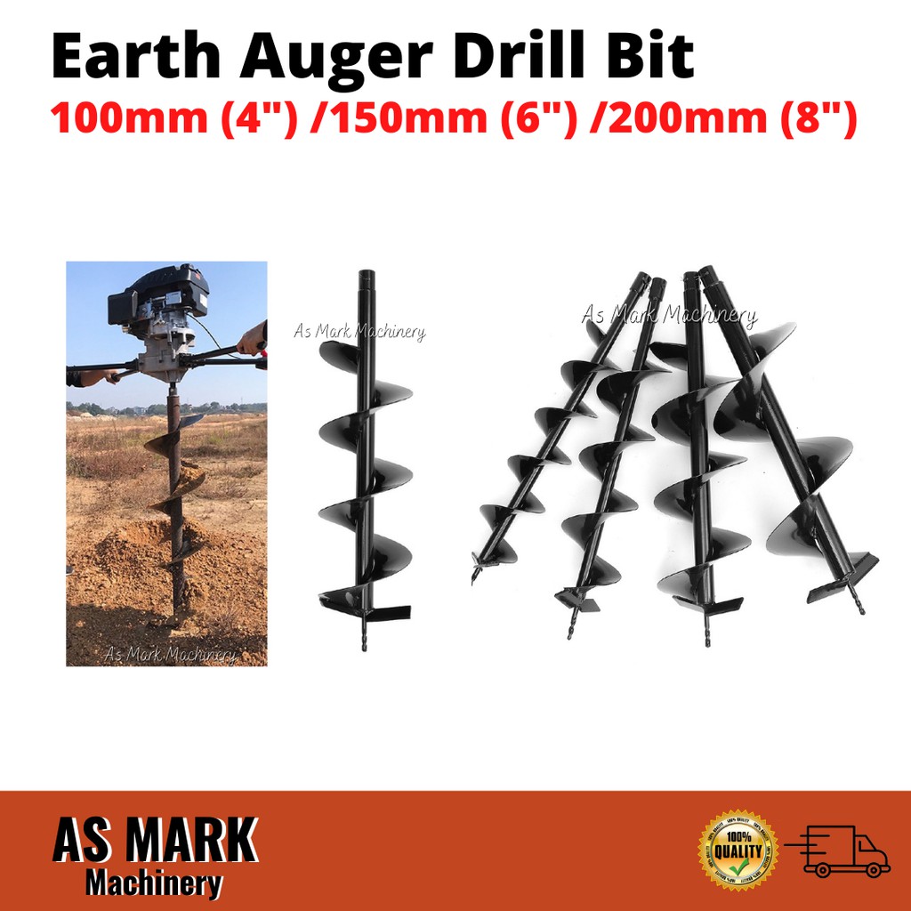 Earth Auger Drill Bit 4"/6"/8"/10"/12" X 800mm shaft 20mm 750mm Soil ...