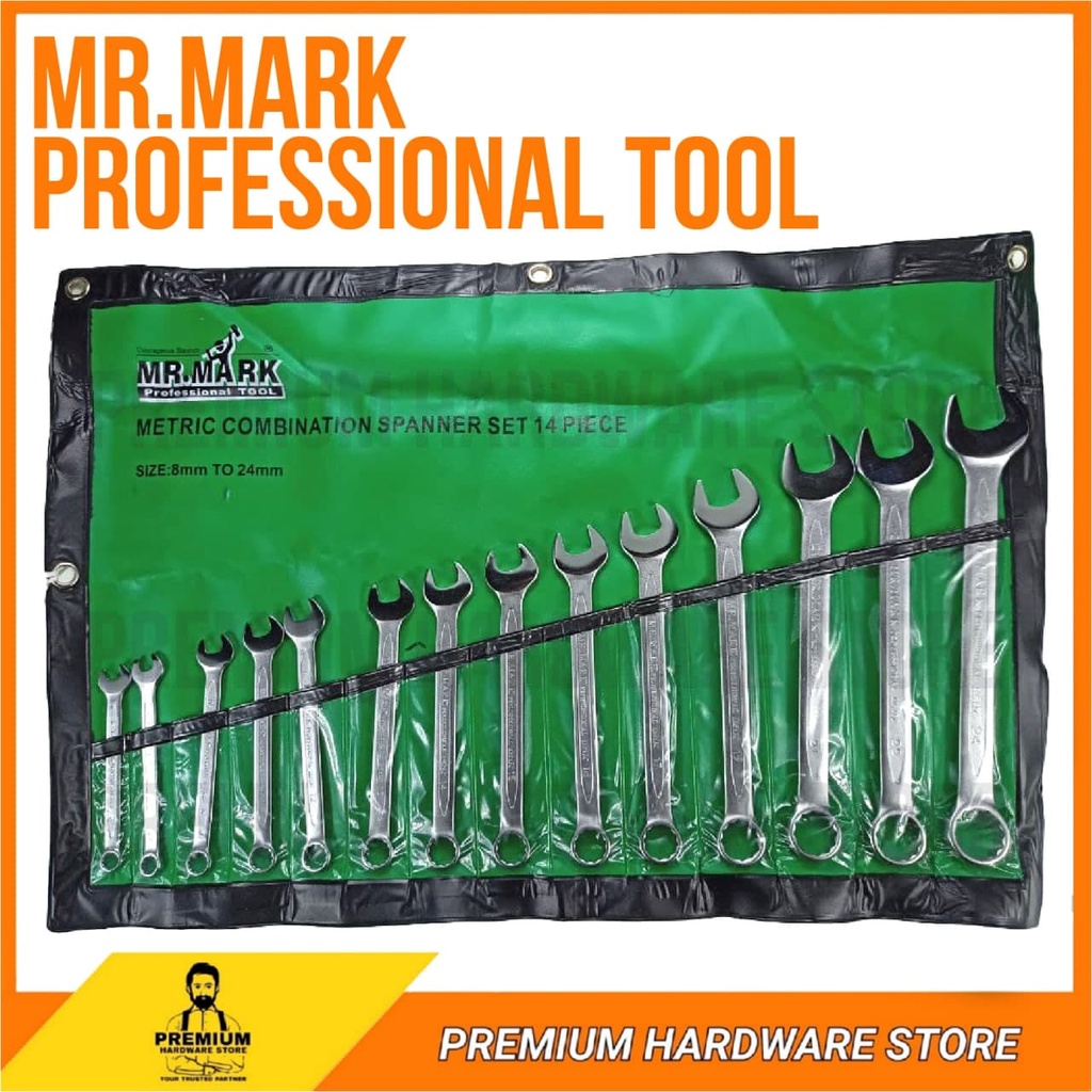 MR.MARK Metric Combination Spanner Set 14 Pieces (8MM - 24MM) Set ...