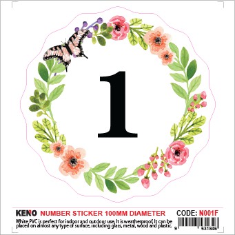 FANCY NUMBER 1 VINYL STICKER WITH MATTE LAMINATED 100MM DIAMETER ...