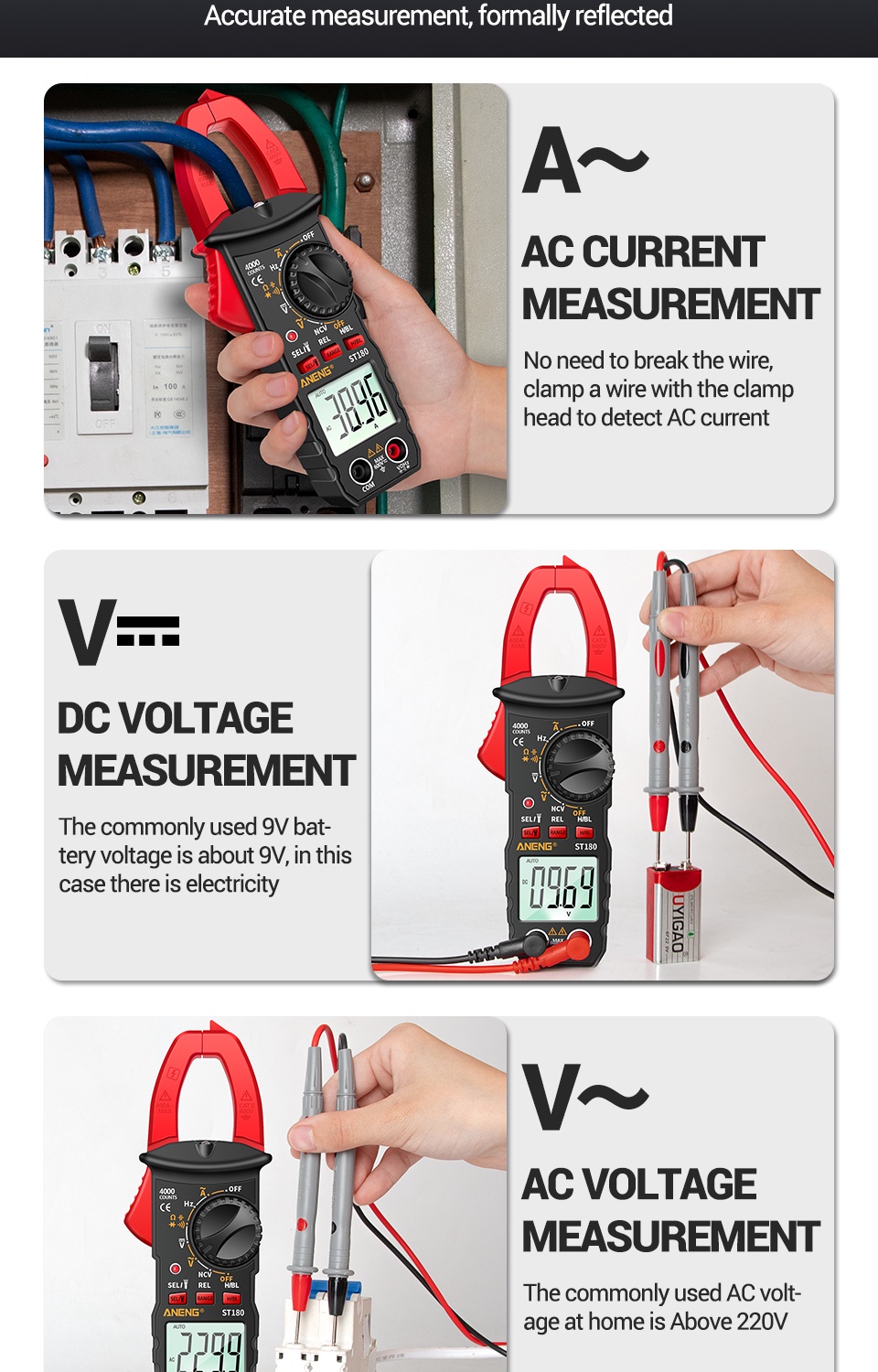 Aneng ST180 4000 counts true RMS digital clamp meter for electrician ...