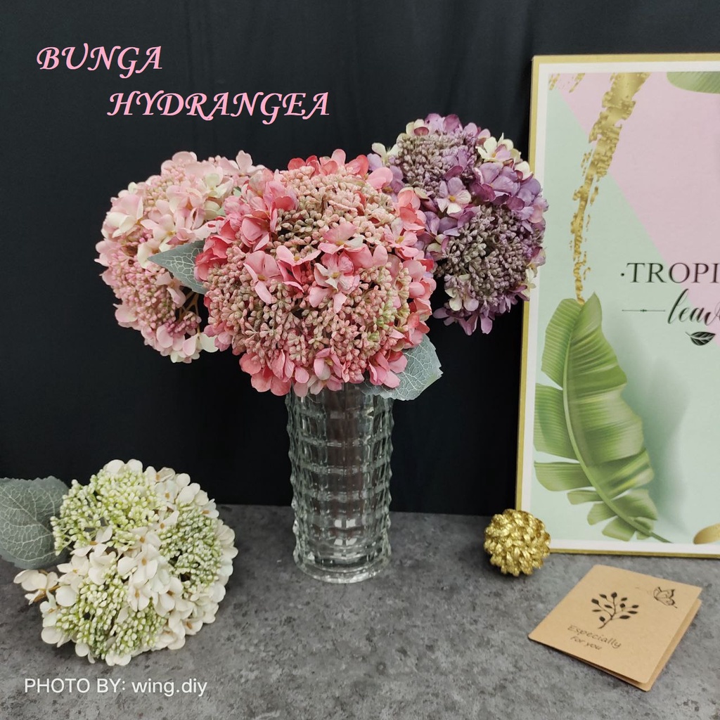 ARTIFICIAL SINGLE HEAD HYDRANGEA FLOWER SPRAY WITH STEM/ HIASAN BUNGA ...