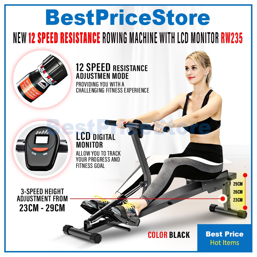 BPS Rowing Machine Multi-Purpose Adjustable Hydraulic Six Pack Cardio ...