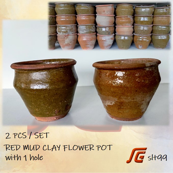 Flower Pot Red Mud Clay Pot 5" 2 PCS/SET #03 Pasu Bunga Tanah Liat ...