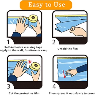 WT Masking Film with Tape 55/110/180/280cm Painting Protection Covering ...