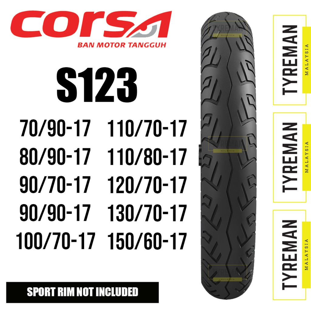 TAYAR MOTOSIKAL Corsa S123 70/90-17 > 150/60-17 for Y15,LC135, Wave ...
