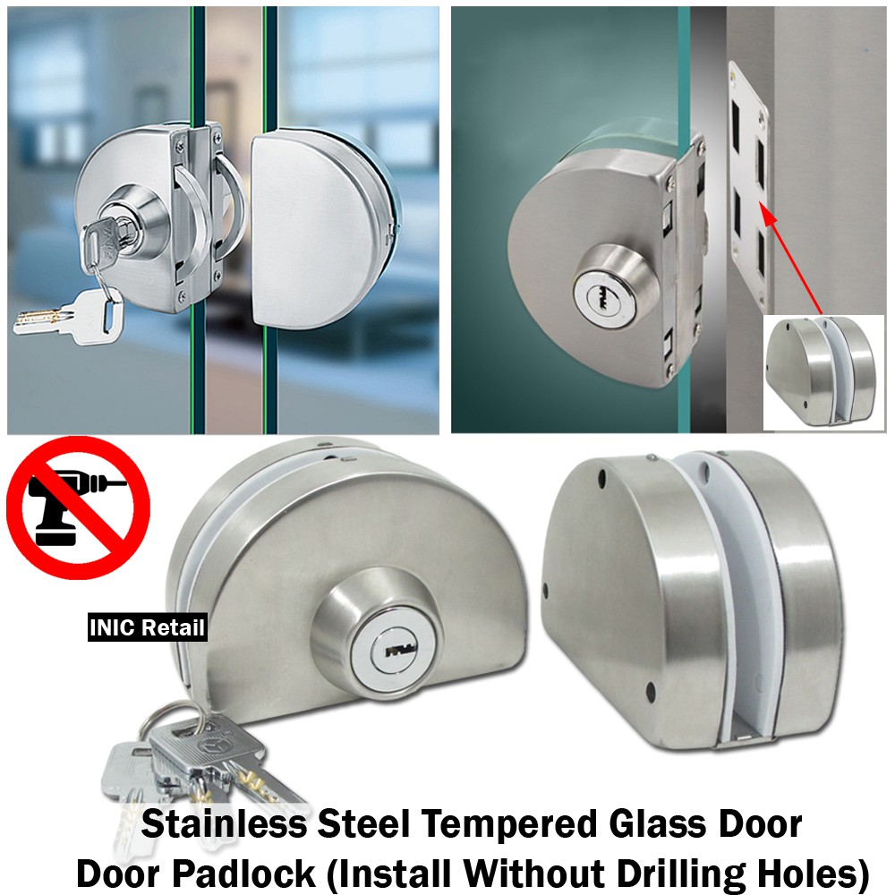 6033 Tempered Glass Door Padlock Door Lock for Office Shop | Shopee ...