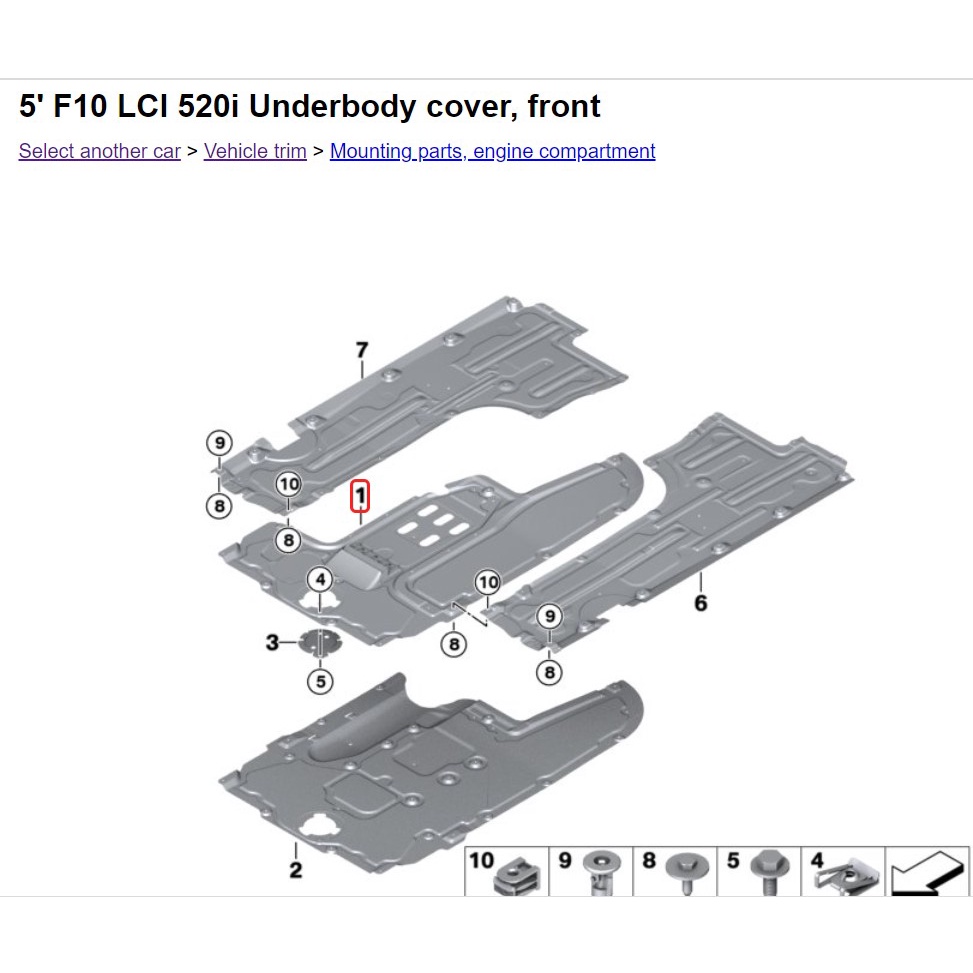 BMW ORIGINAL F10 ENGINE UNDERBODY COVER, CENTRE PIECE FOR 520i 523i ...