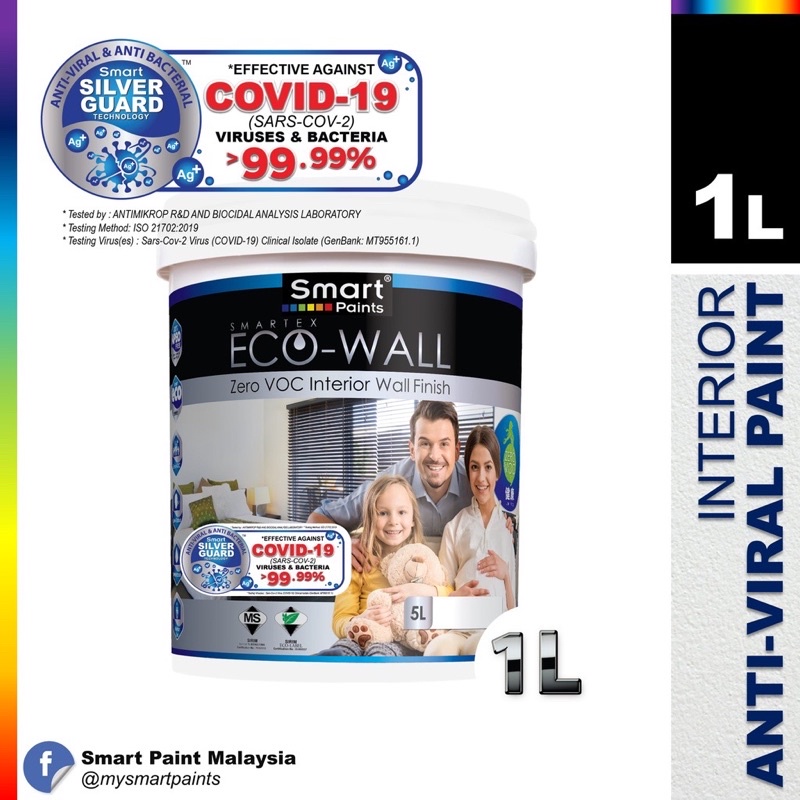 1LITER SMART PAINTS ECO WALL ANTI BACTERIAL ZERO VOC INTERIOR WALL ...