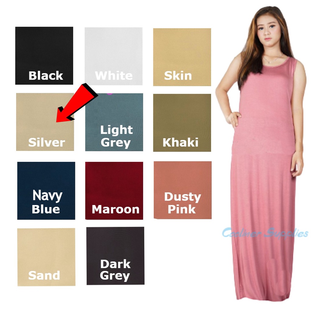 Inner Baju Singlet Jubah Labuh Tiada Lengan Sampai Kaki Plain Basic ...