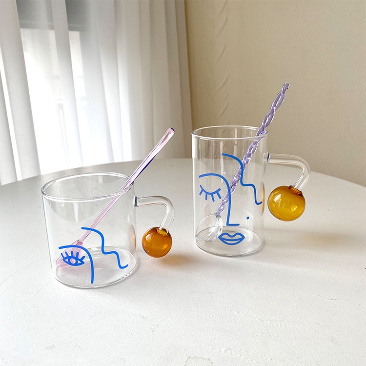New abstract glass creative face pattern coffee cup personality ball ...