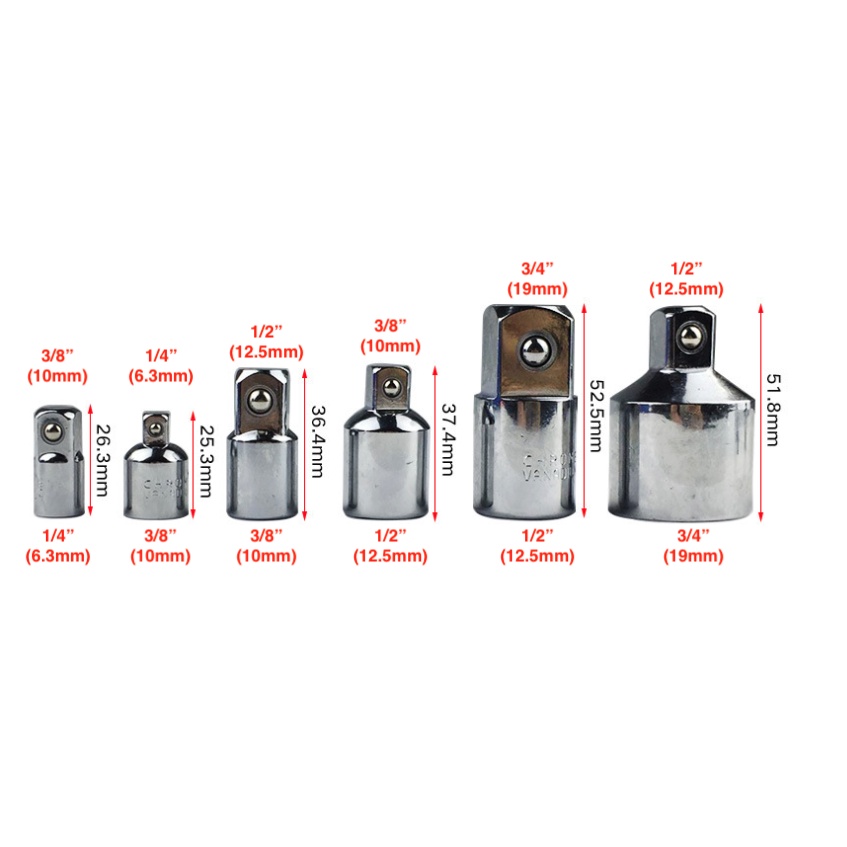 6pcs/set 3/8 1/4 1/2 Drive Ratchet Converter Socket Adapter Impact ...