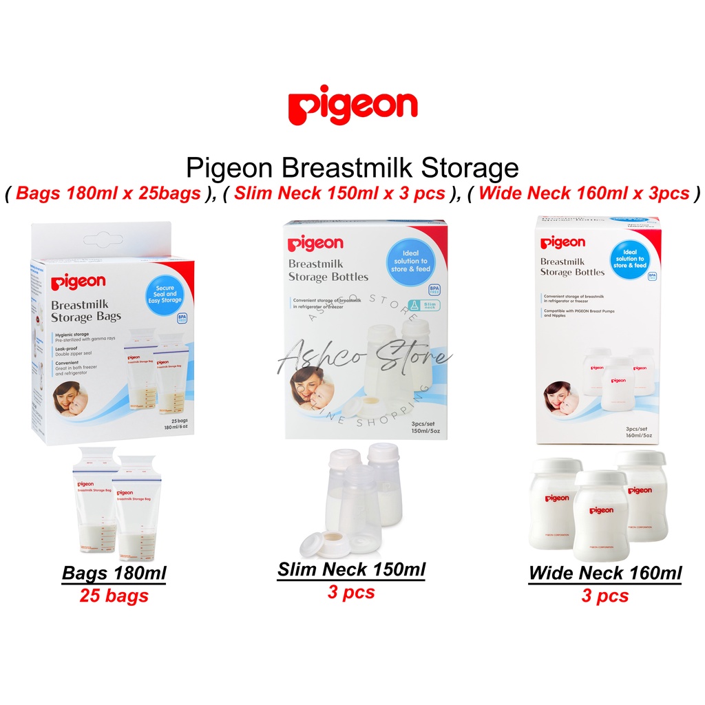 Pigeon Breastmilk Storage ( Bags 180 x 25 ), ( Slim Neck 150 x 3 ), ( Wide Neck 160 x 3 ...