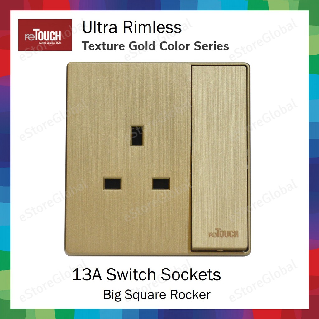 reTouch Ultra Rimless 13A Switch Socket with NEON Texture Gold | Shopee ...