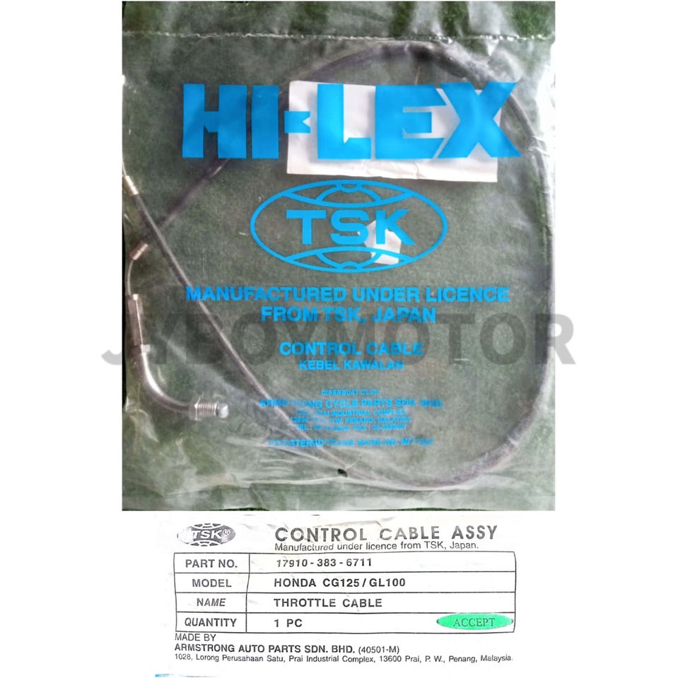 HONDA CG125/GL100 THROTTLE CABLE / 17910-383-6711 / BRAND TSK | Shopee ...