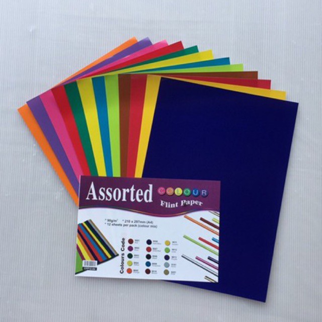 12 pcs A4 origami paper/flint paper/colour paper/kertas warna | Shopee ...