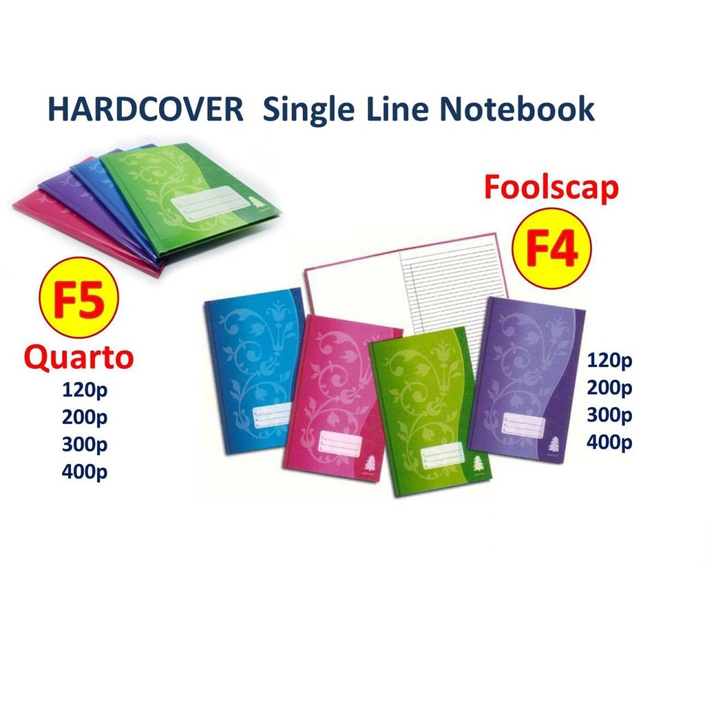 Greenhill Hard Cover Foolscap F4 Note Book Exercise Book Quarto F5 120 ...